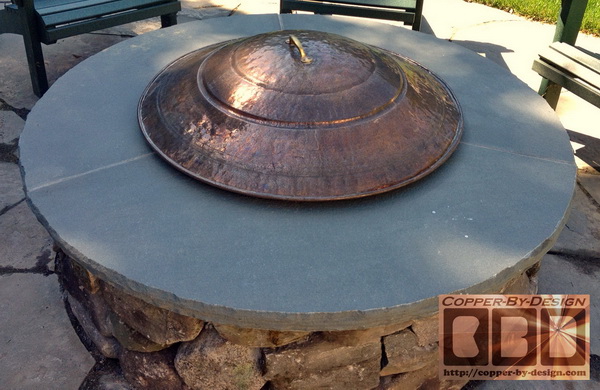 Copper fire pit cover w/brass handle